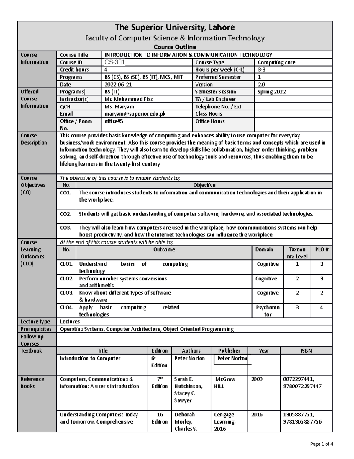Course Module - Introduction to Computing - The Superior University ...