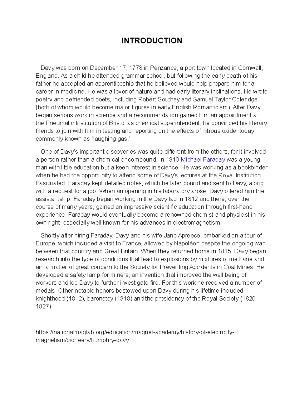 Chemistry - NEEDED - INTRODUCTION Davy was born on December 17, 1778 in ...