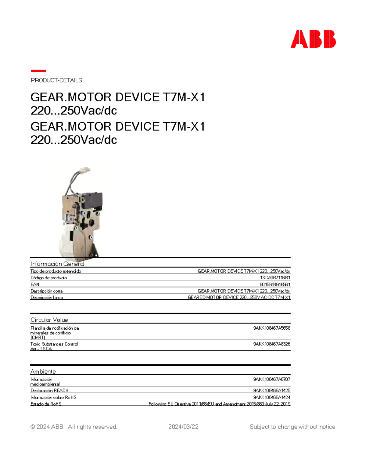 1SDA062116 R1 - control de int - GEAR DEVICE T7M-X 220../dc GEAR DEVICE ...