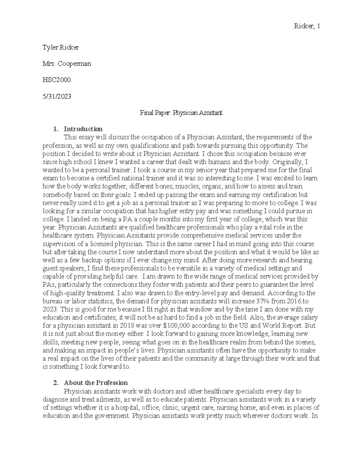 biodiversity and health - Tyler Ricker Mrs. Cooperman HSC 5/31/ Final ...