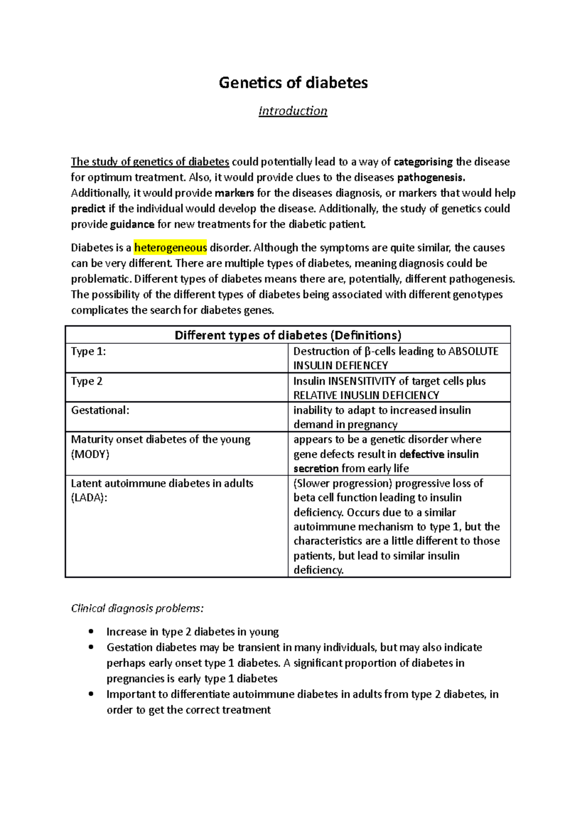 Genetics of diabetes - Also, it would provide clues to the diseases ...