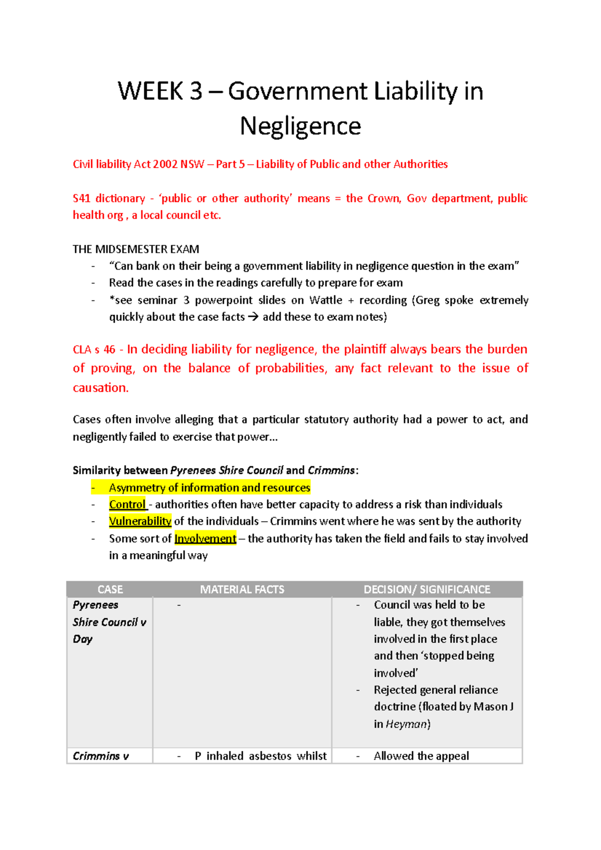 Week 3 - Government Liability in Negligence - WEEK 3 – Government ...
