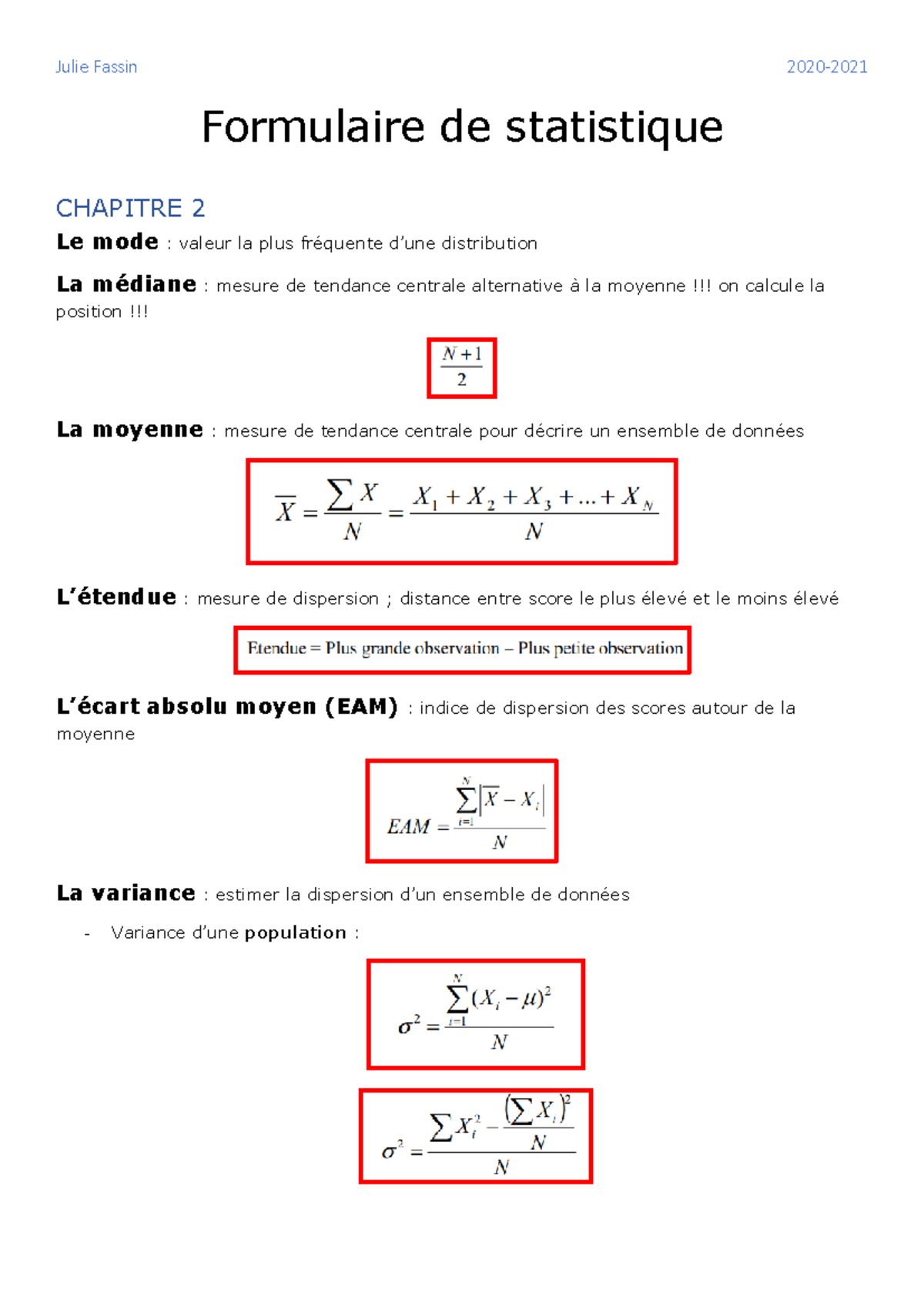 statistiques : formules - Formulaire de statistique CHAPITRE 2 Le mode ...