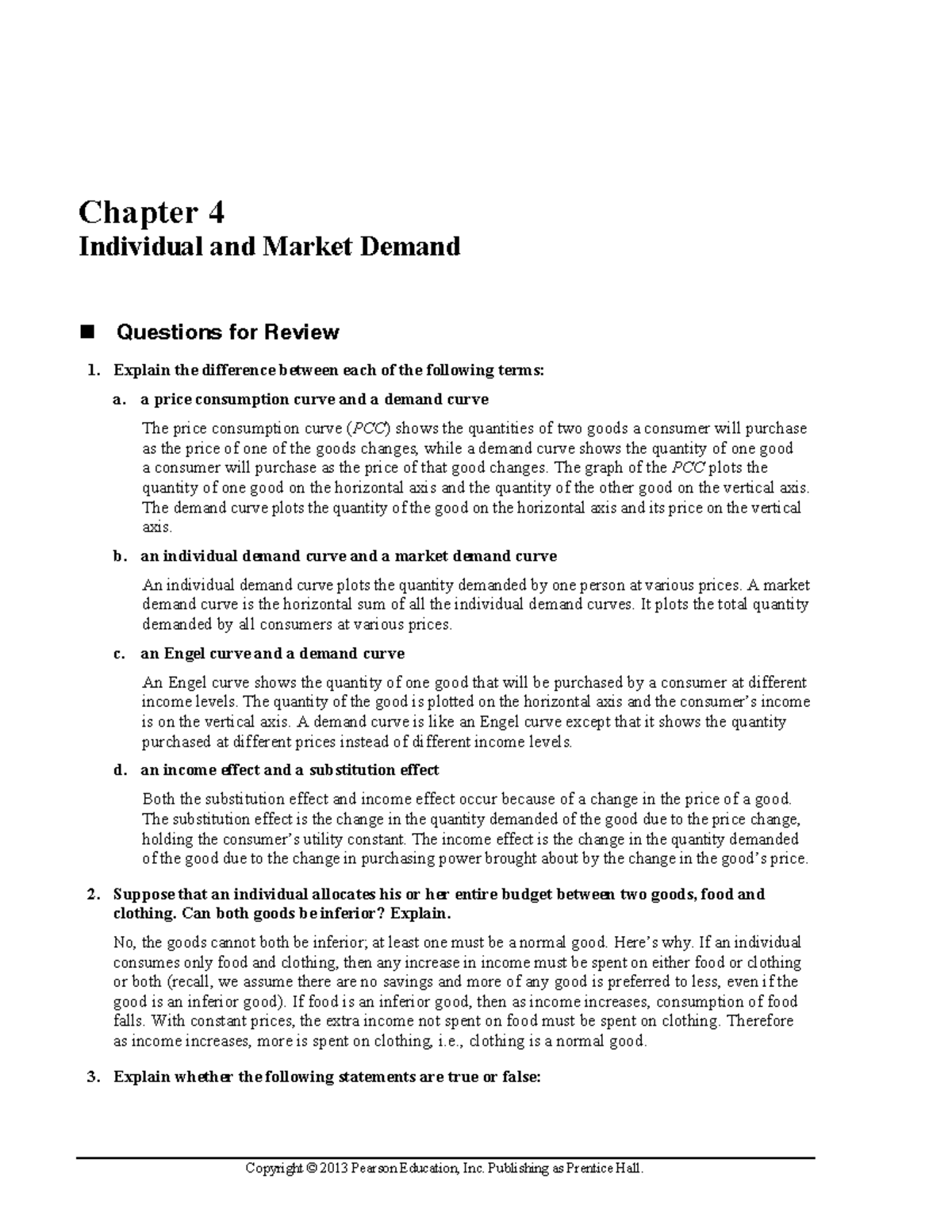 Ch04 - solution - Chapter 4 Individual and Market Demand Questions for ...