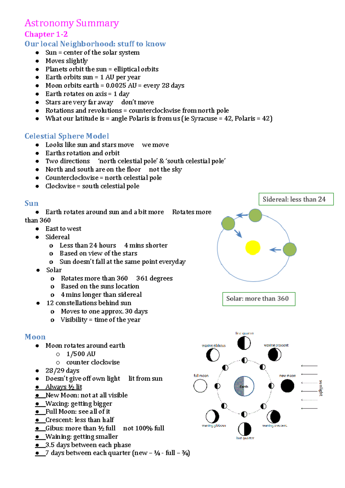 Exam study guide - Lecture notes all - Astronomy Summary Chapter Our ...