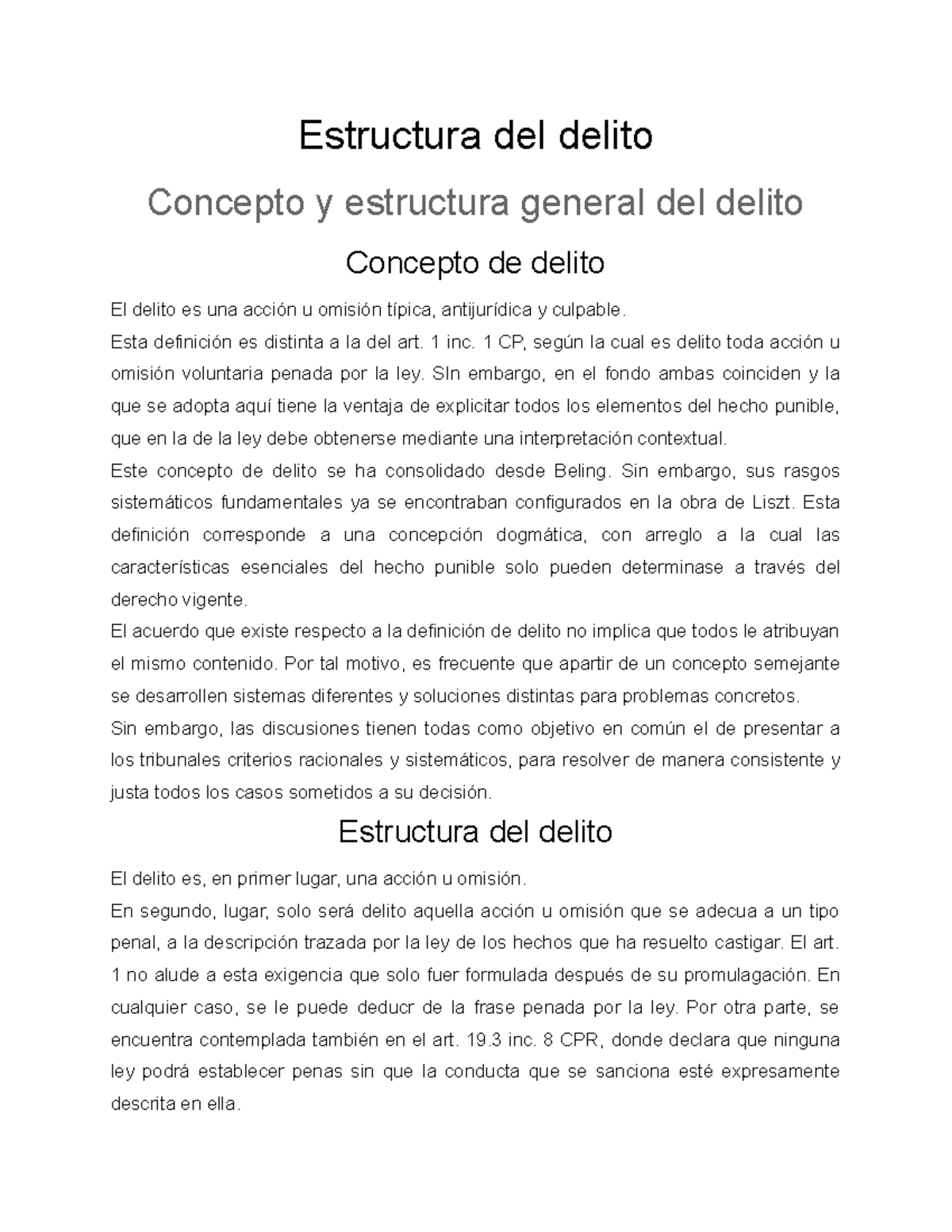 Estructura del delito - buen material - Estructura del delito Concepto y estructura general del ...