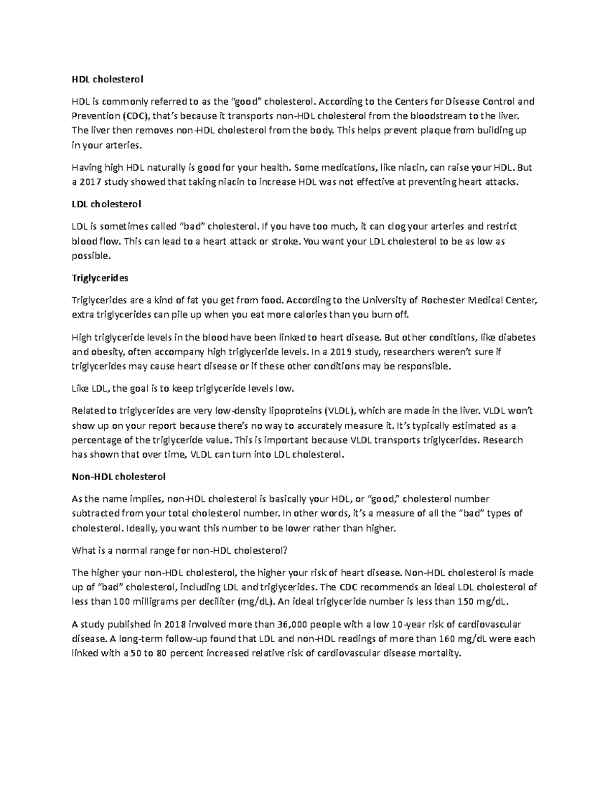 Cholesterol teaching sheet - HDL cholesterol HDL is commonly referred ...