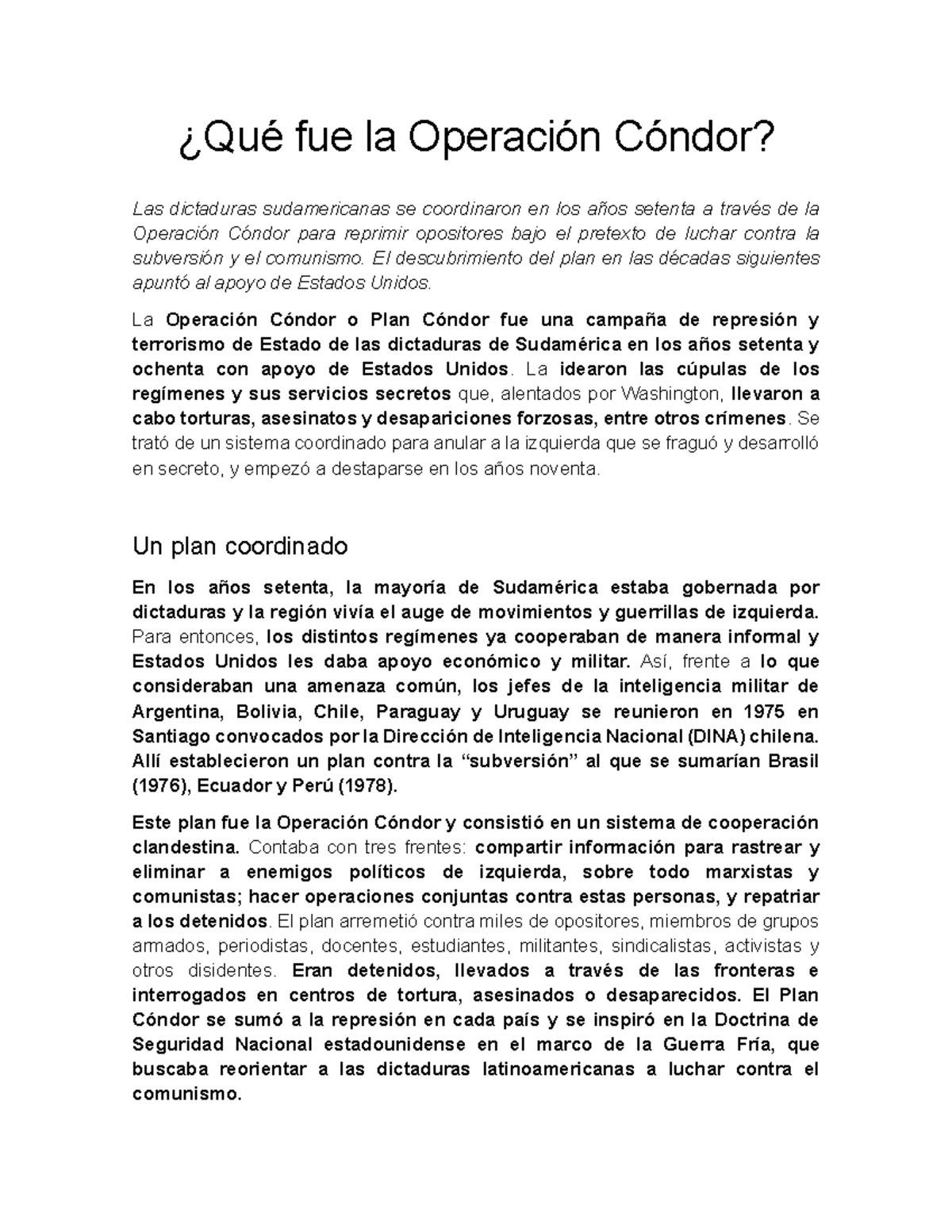 Qué fue la Operación Cóndor - ¿Qué fue la Operación Cóndor? Las ...