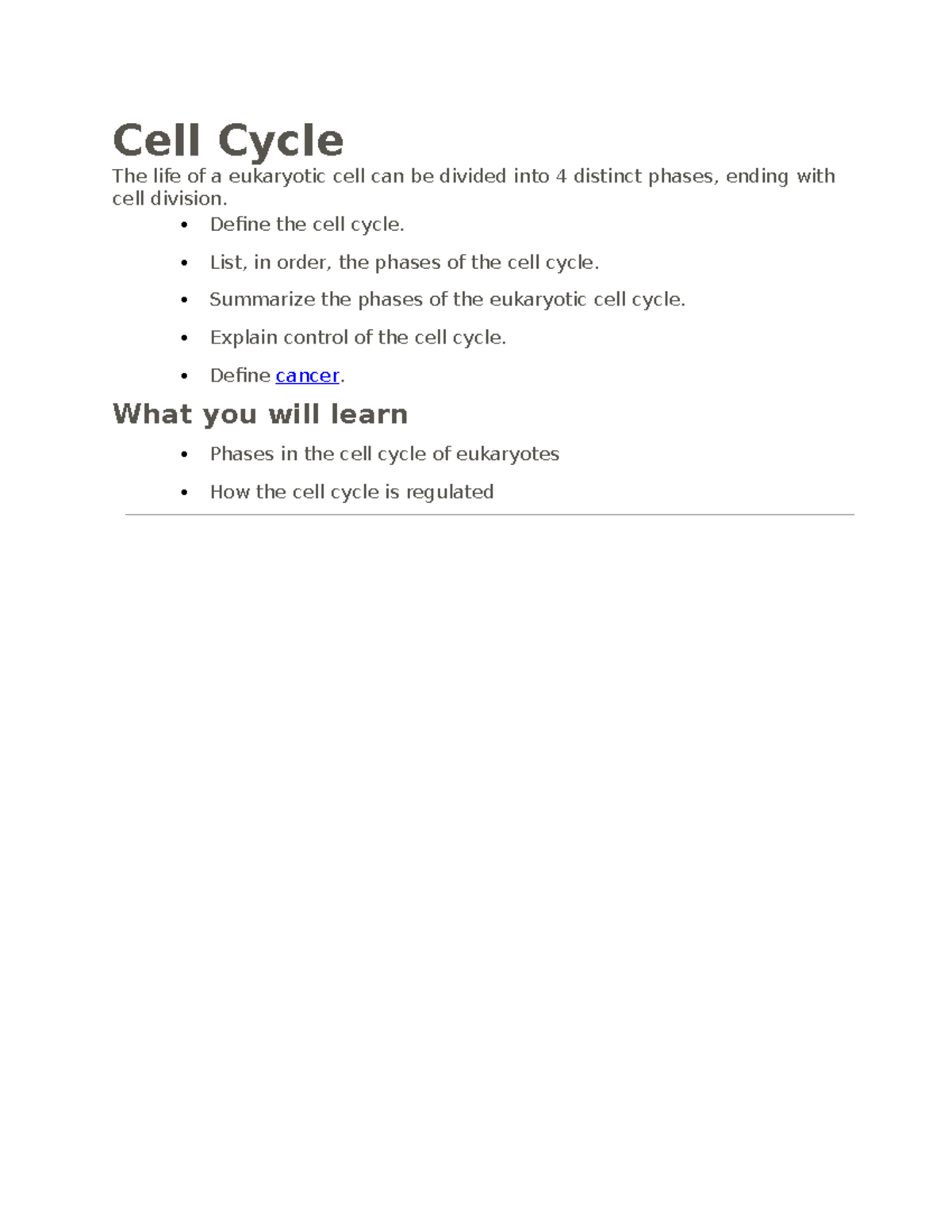 Biology Study Guide part 12 - Cell Cycle The life of a eukaryotic cell ...