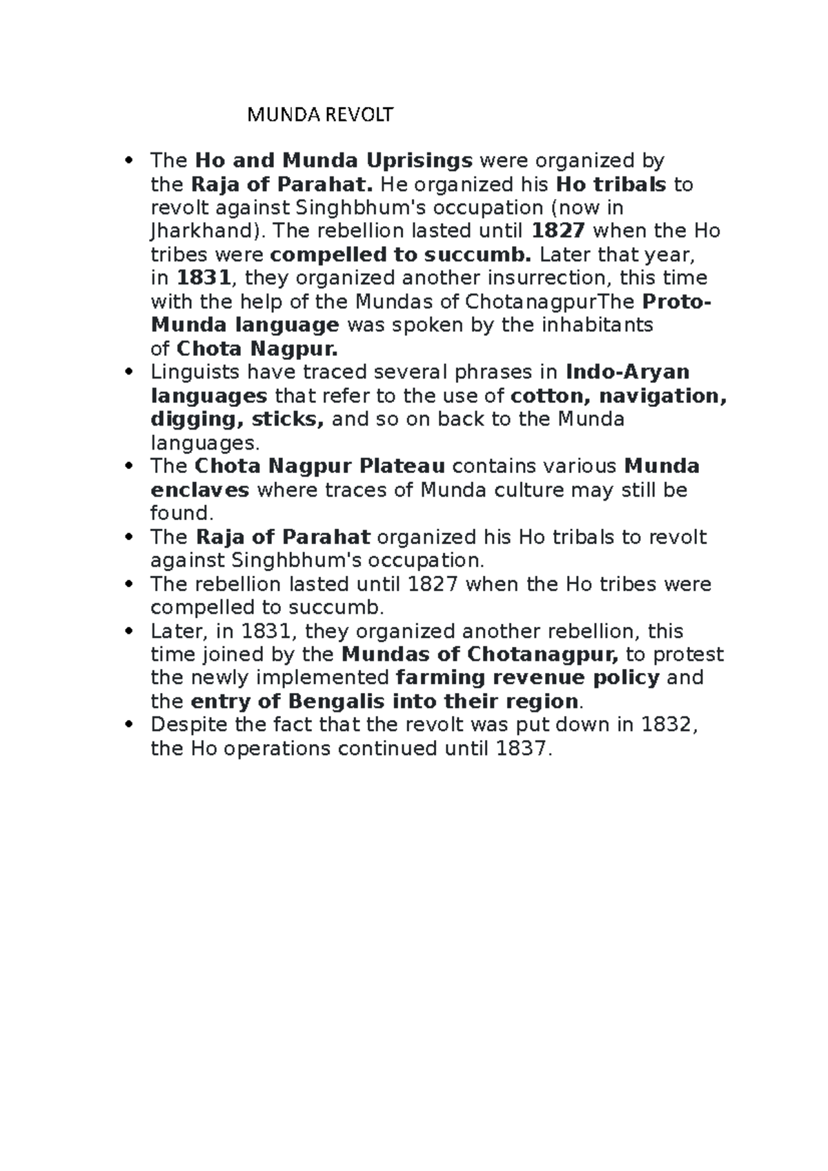 Munda Revolt - PSC - MUNDA REVOLT The Ho and Munda Uprisings were ...