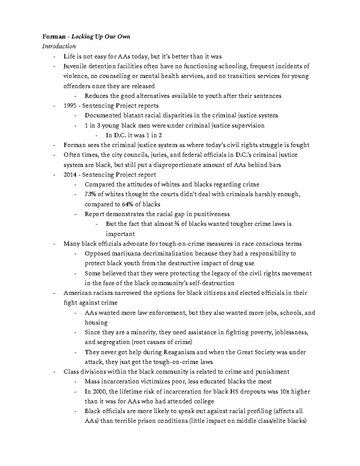 Reading Notes 2 - Forman - Locking Up Our Own Introduction - Life is ...
