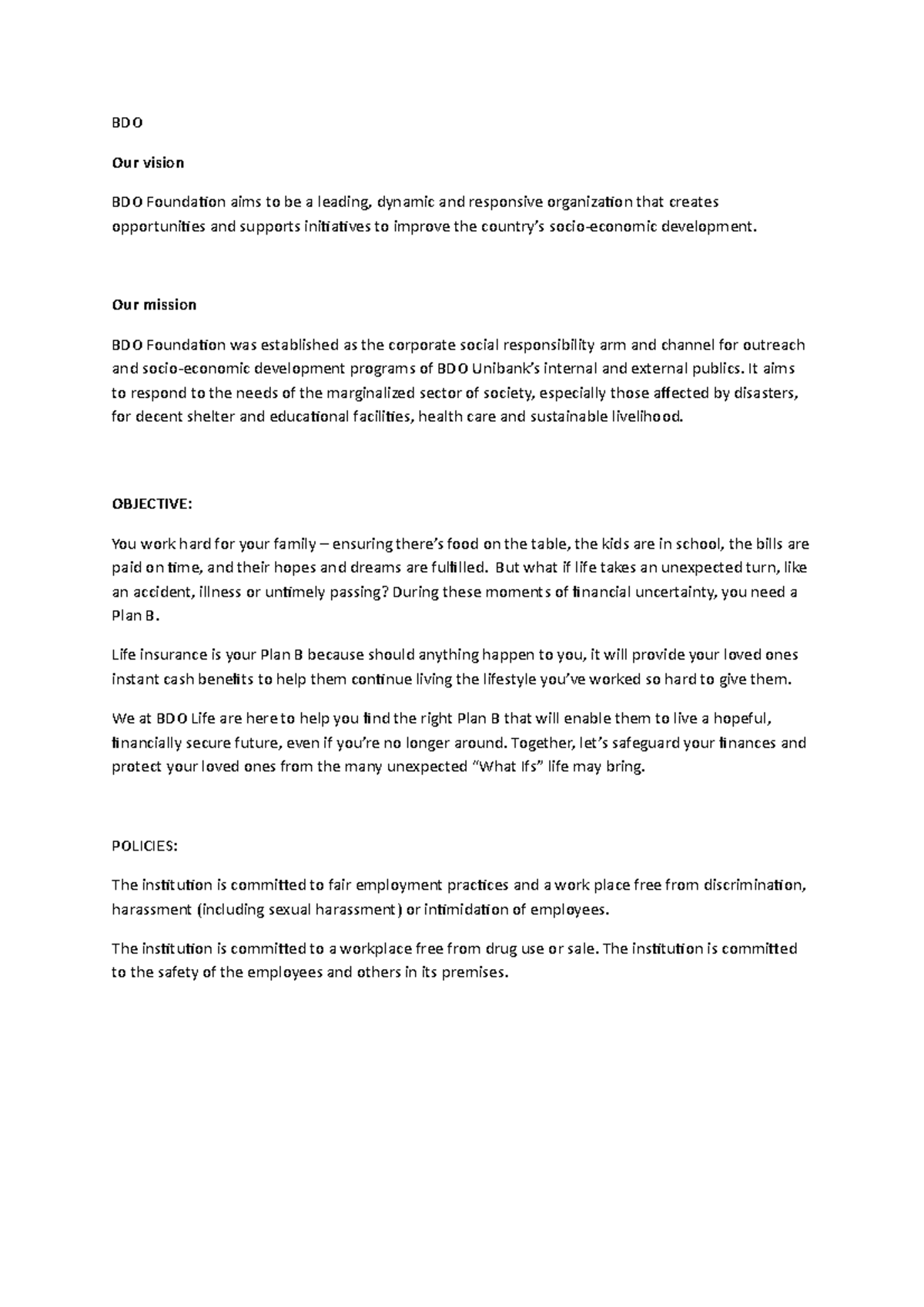 BDO hope adolfo - BDO Chapter 1 up to Chapter 5. Introduction, Company ...