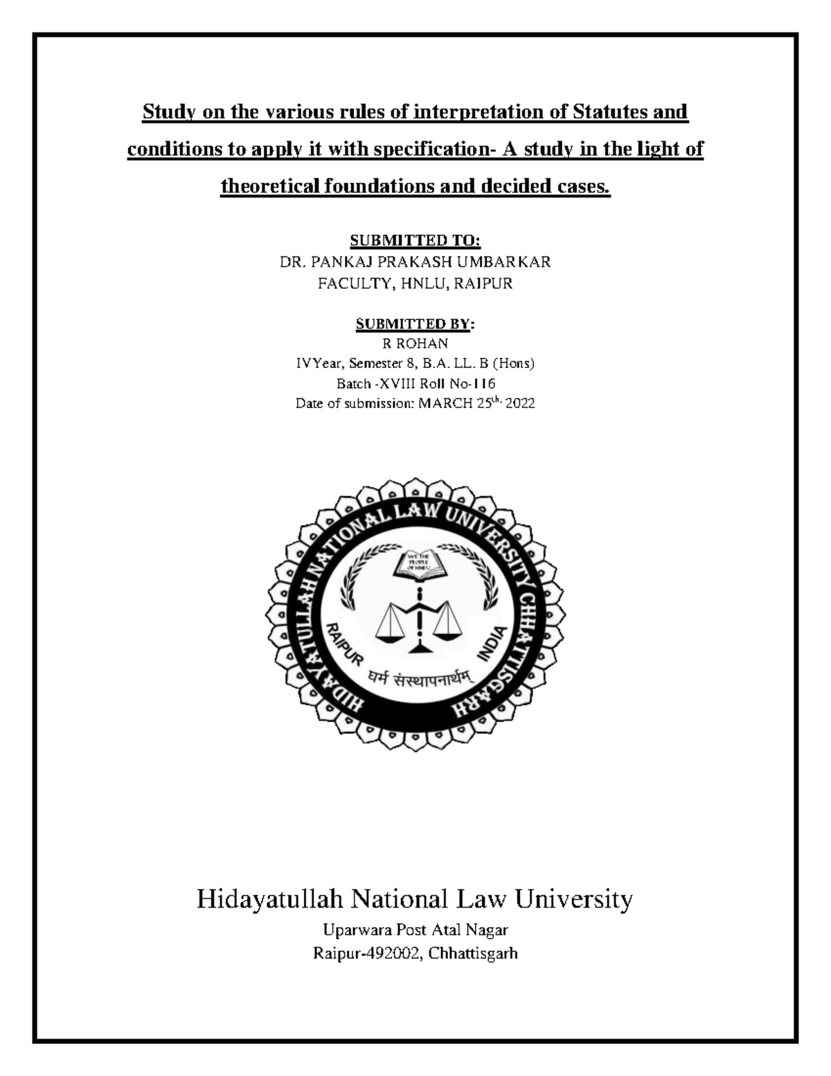 VIII R Rohan Roll 116 Interpretation Of Statutes-converted - Study on ...