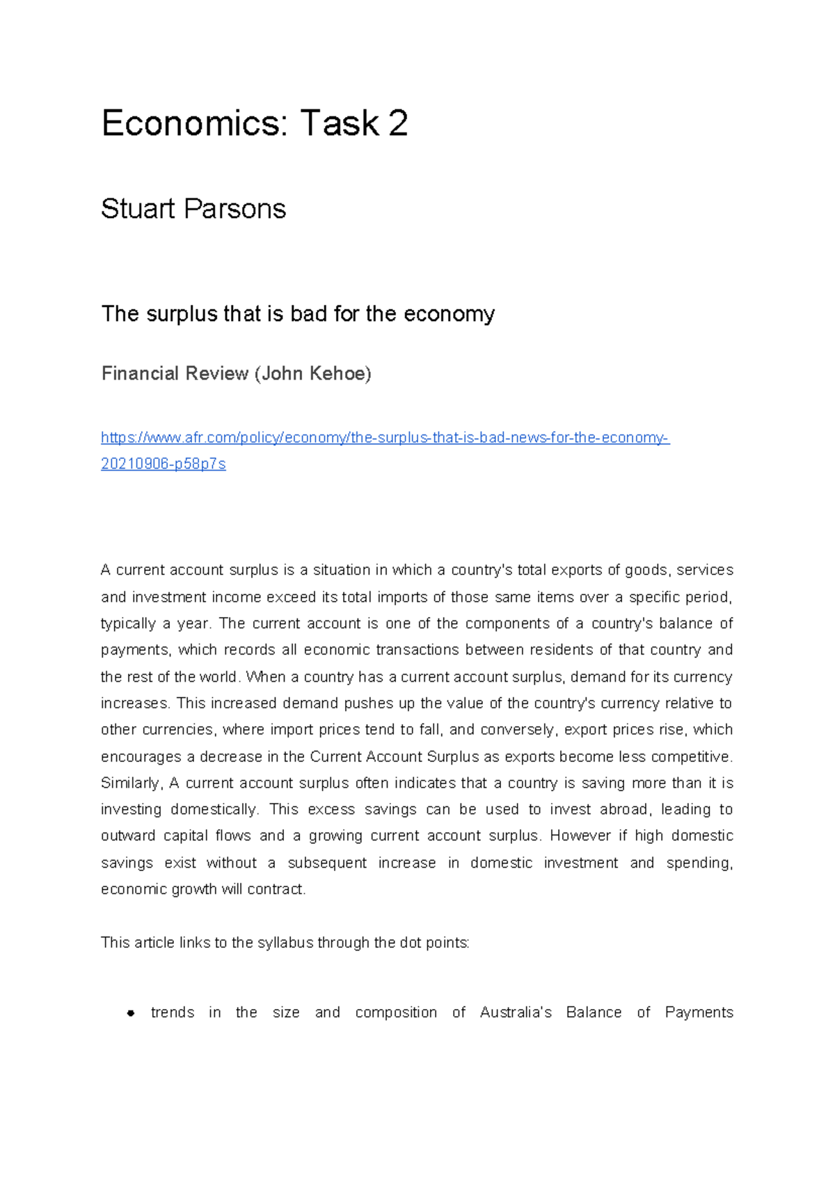 Economics Task 2 - Reviewing the theory published in media - Economics ...