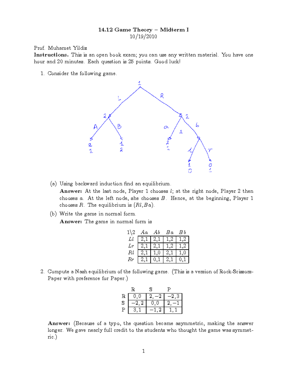 1e89f574760591 b6d71eba68fc1ff1d5 MIT14 12F12 midterm 1 2010 - 14 Game Theory — Midterm I 10/19 ...