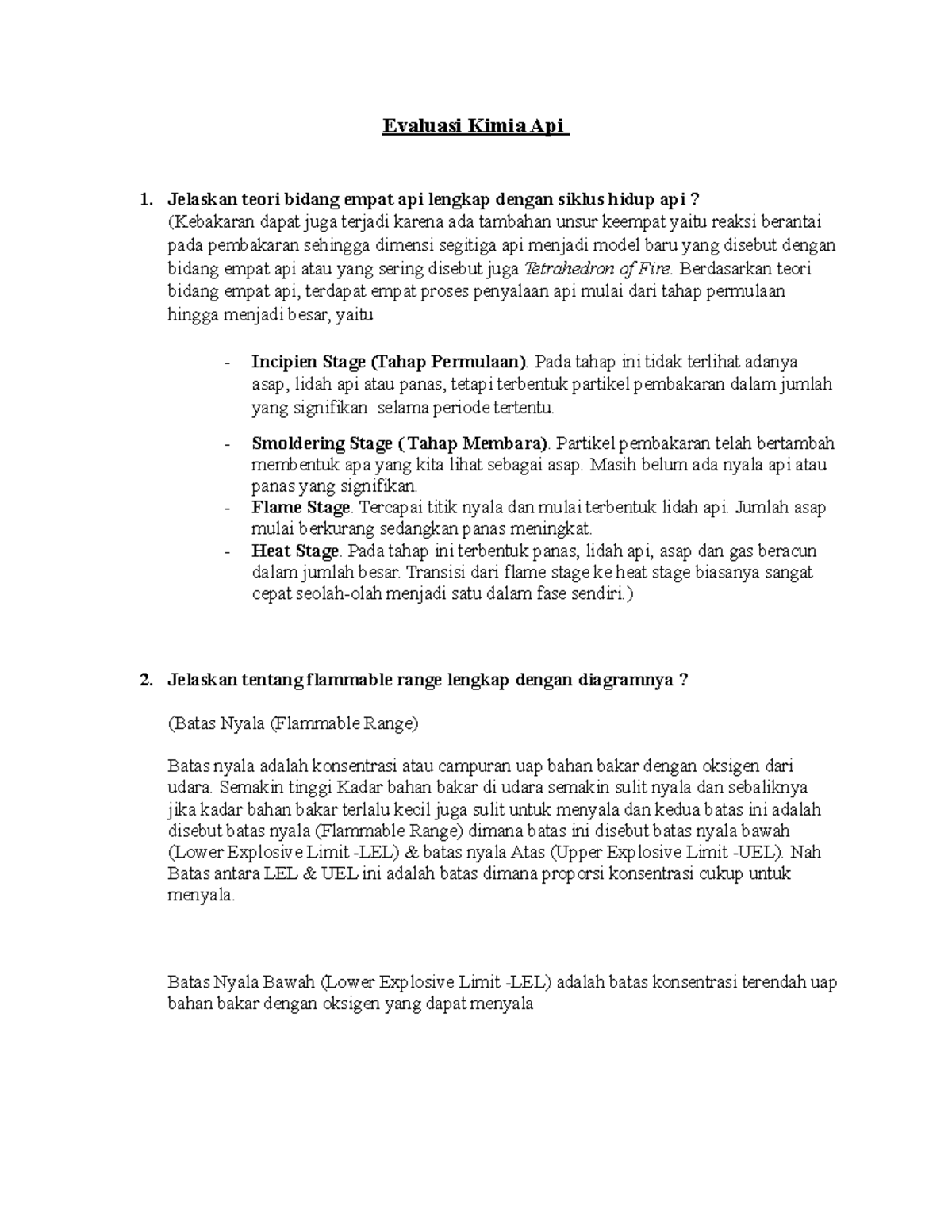 Tugas Kimia Terapan 1 - Evaluasi Kimia Api Jelaskan teori bidang empat ...