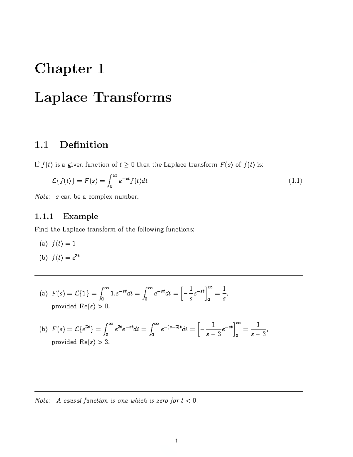 Laplace Transform Full Notes - Chapter 1 Laplace Transforms 1 ...