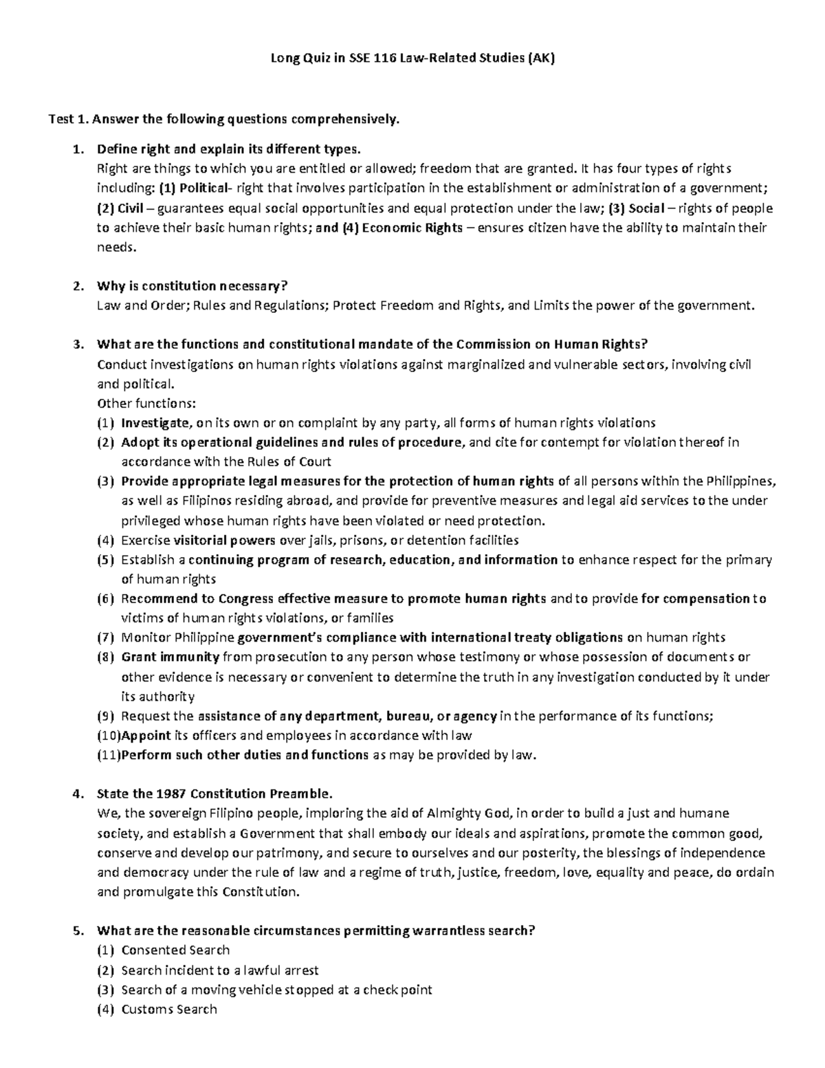 Long Quiz in SSE 116 Law AK - Long Quiz in SSE 116 Law-Related Studies ...