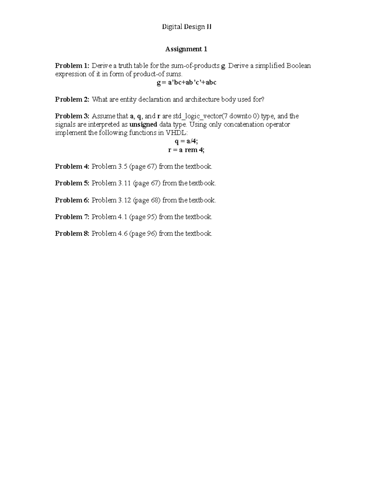 Digital Design Ii Assignment 1 Truth Tables And Vhdl Digital Design Ii Assignment 1 Problem