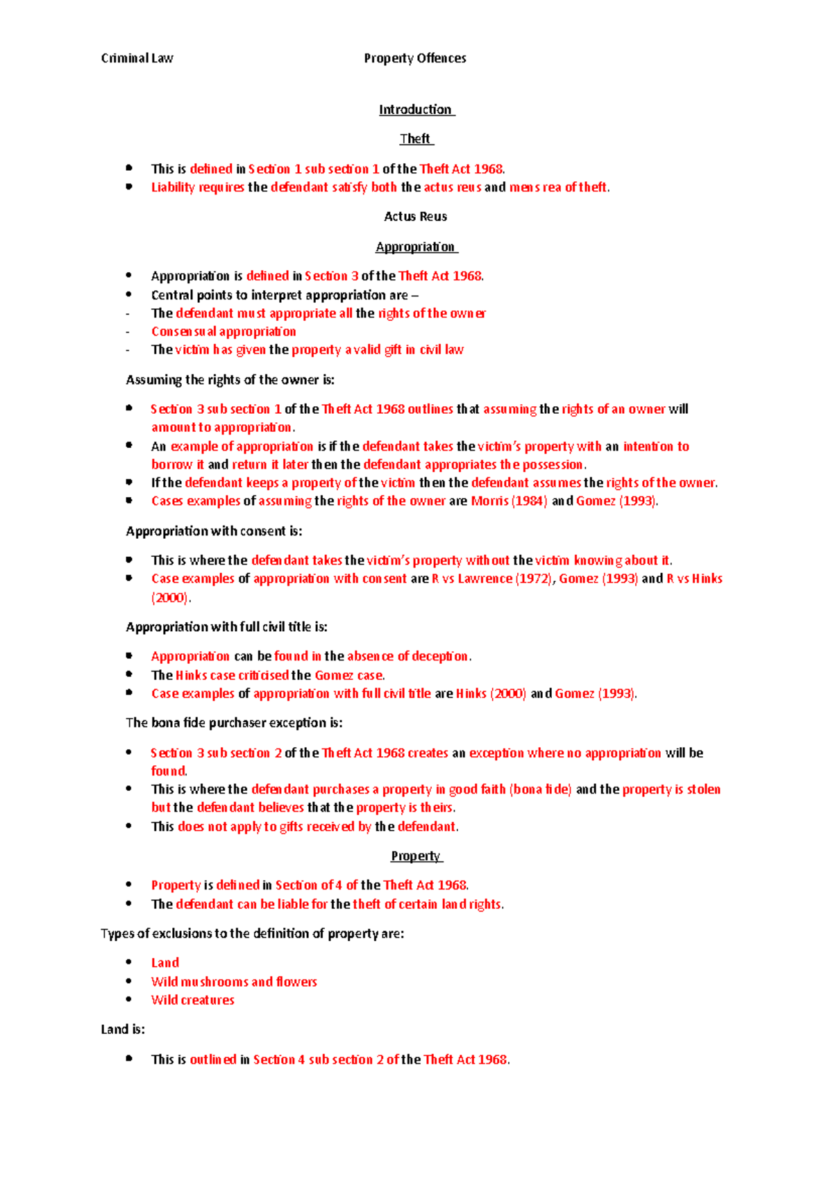Notes - Introduction Theft This is defined in Section 1 sub section 1 ...