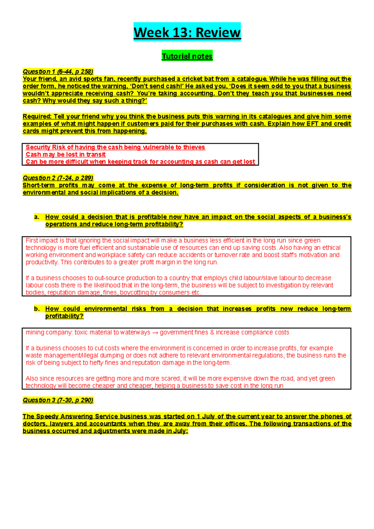 W13 - Lecture notes 13 - Week 13: Review Tutorial notes Question 1 (6 ...