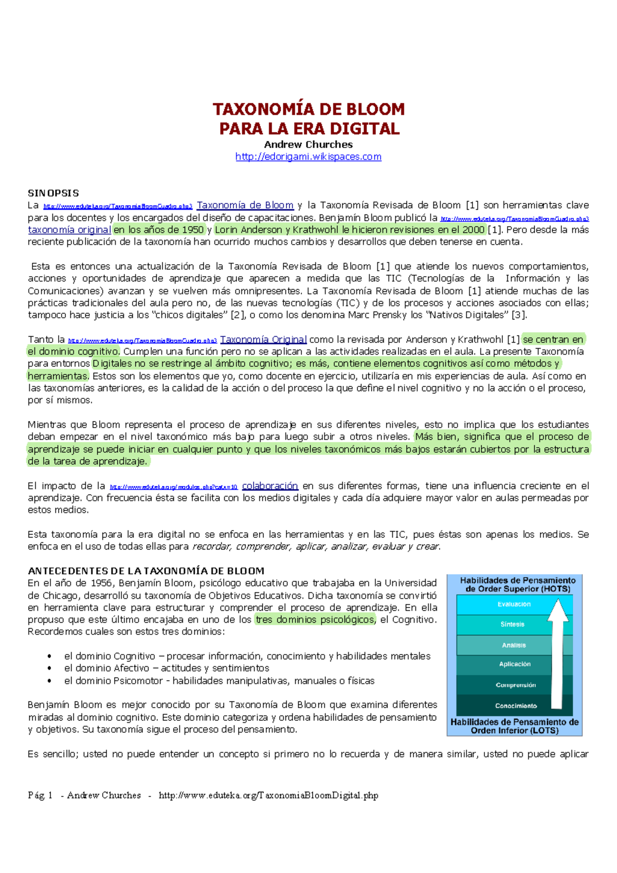 Taxonomia Bloom Digital - TAXONOMÍA DE BLOOM PARA LA ERA DIGITAL Andrew ...
