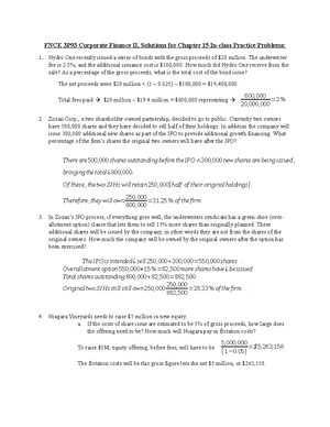 Chapter 16 in Class problems-Solutions-Final - FNCE 3P93 Corporate ...