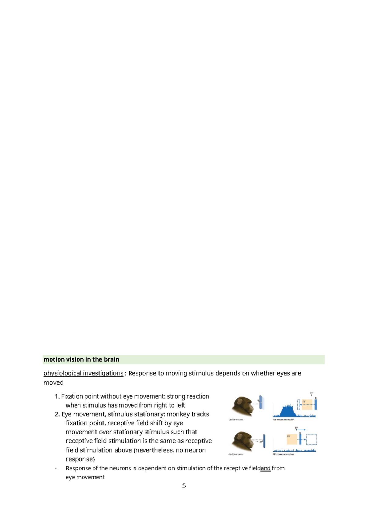 Summary 4.2 - Neuronal basis of movement perception - motion vision in the brain physiological ...