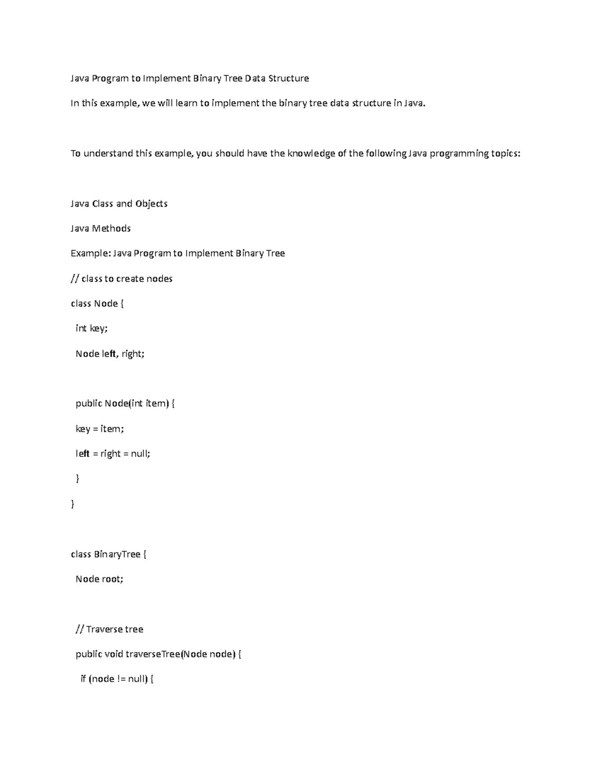Java 156 - Assignment - Java Program to Implement Binary Tree Data Structure In this example, we ...