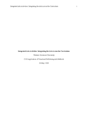 C105 task 1 - C105 - Ali Dennison Task 1 7/10/ Grade level- First Grade A. Visual Arts and - Studocu