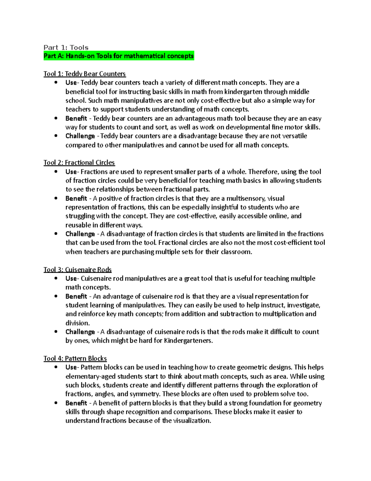 Math lesson plan - Part 1: Tools Part A: Hands-on Tools for ...