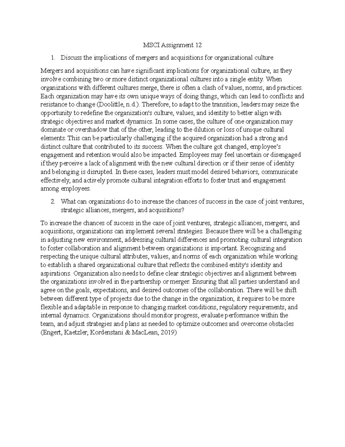 MSCI Assignment 12 - When organizations with different cultures merge ...