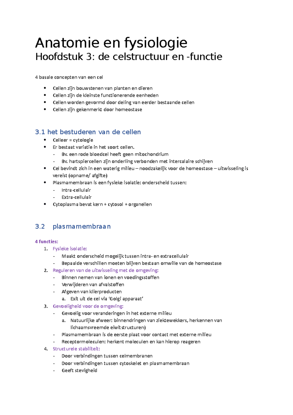 Anatomie h3 celstructuur en functie - Anatomie en fysiologie Hoofdstuk ...