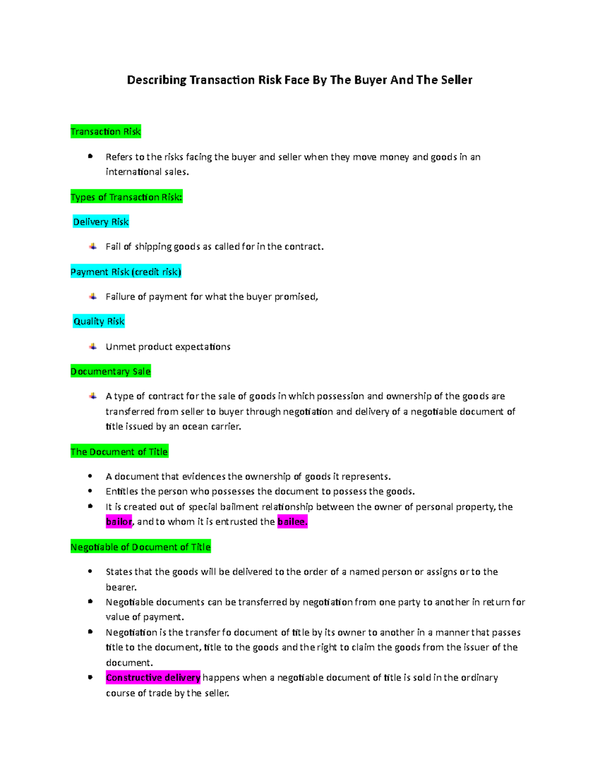 Describing Transaction Risk Face By The Buyer And The Seller - Types of ...