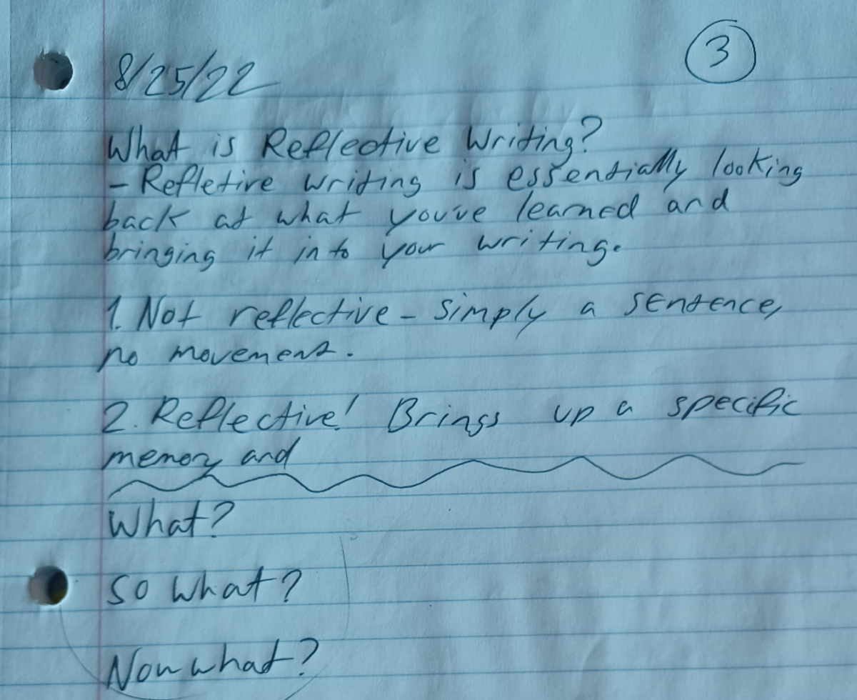 Notes 5 - A short description of what reflective writing is. - WR 1010 ...