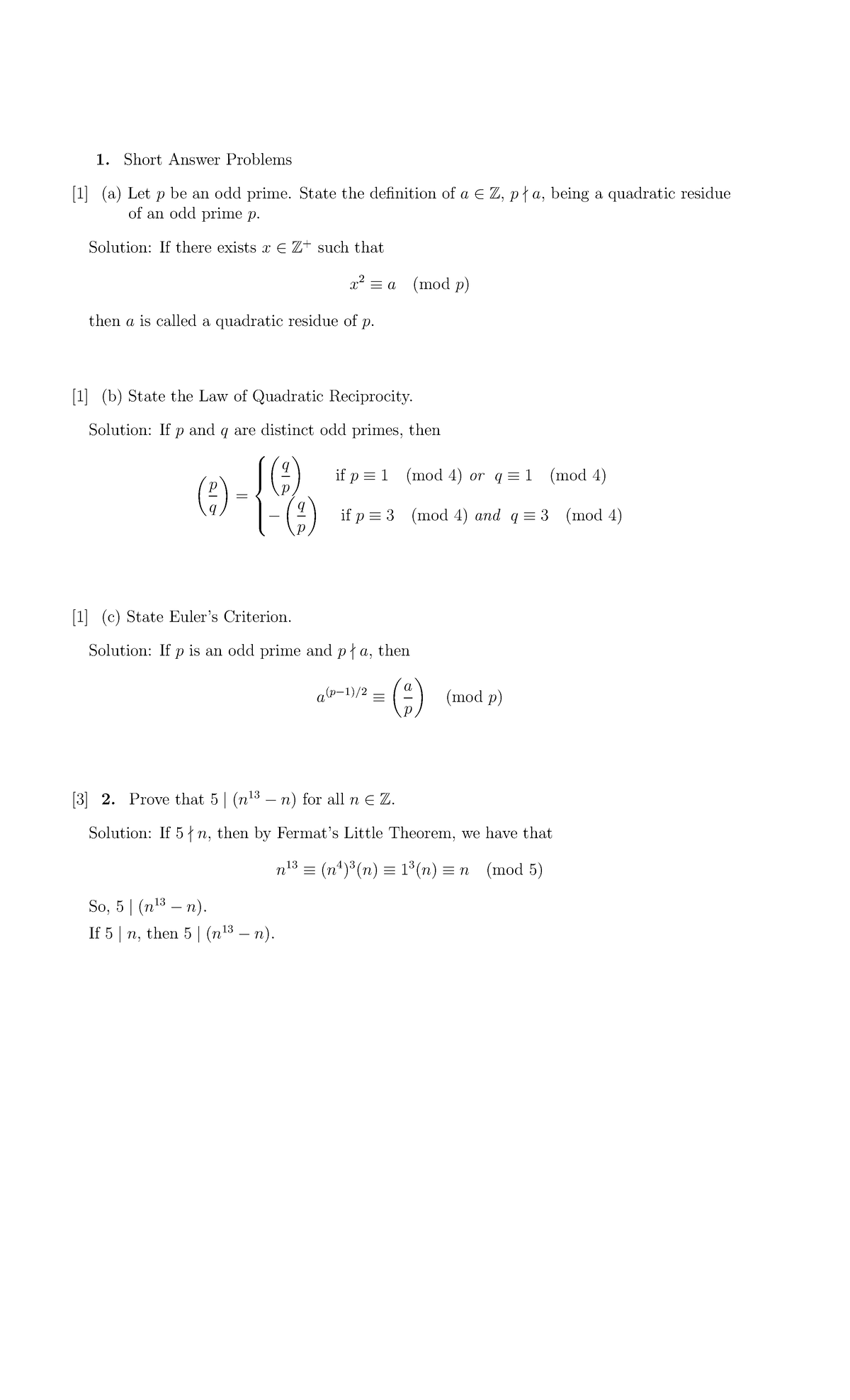 Quiz4 f19 soln - Solutions to bi-weekly quizzes - Short Answer Problems ...