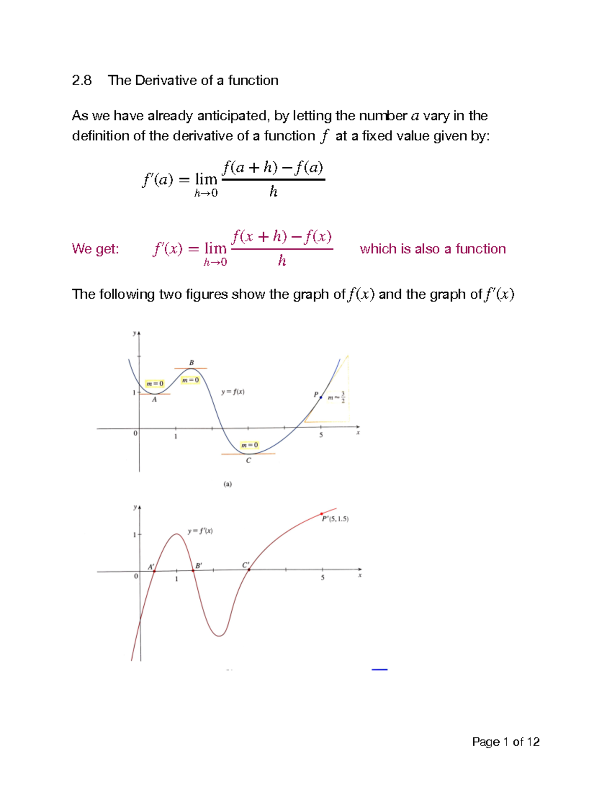 Chapter 2.8 - the derivative of a function - MATH 2413 - UT Dallas ...