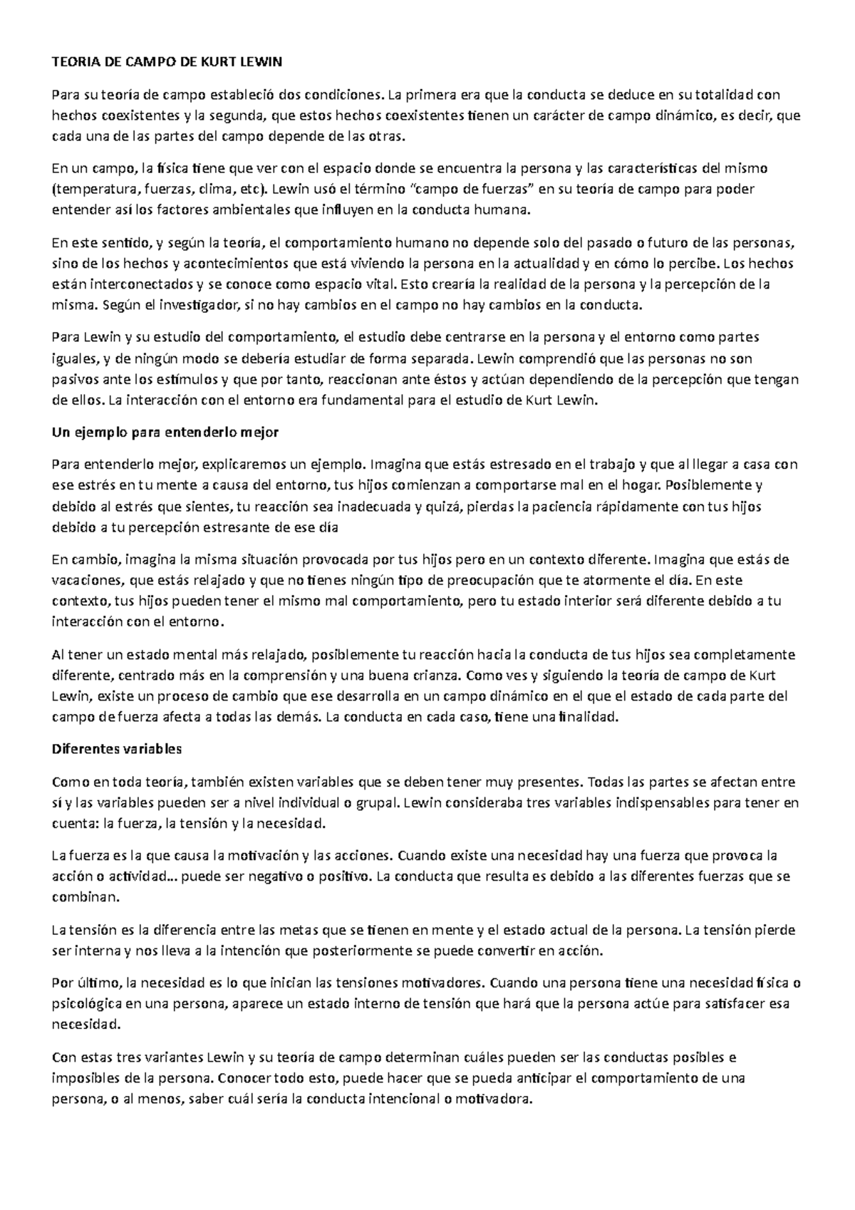 Teoria DE Campo DE KURT Lewin - TEORIA DE CAMPO DE KURT LEWIN Para su ...