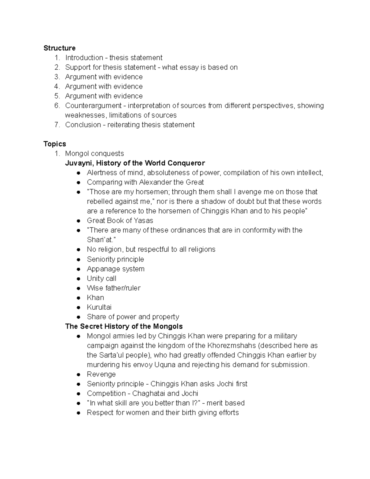 Midterm reading notes - Structure 1. Introduction - thesis statement 2 ...