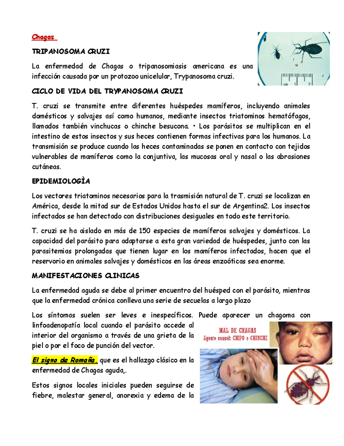Chagas - Agente causal, sintomas y signos; y tratamiento - Chagas ...