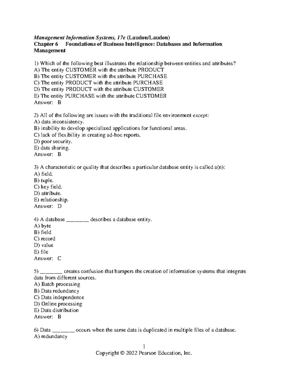 Chapter 6 MCQs Short Questions True False - 1 Management Information Systems, 17e (Laudon/Laudon ...