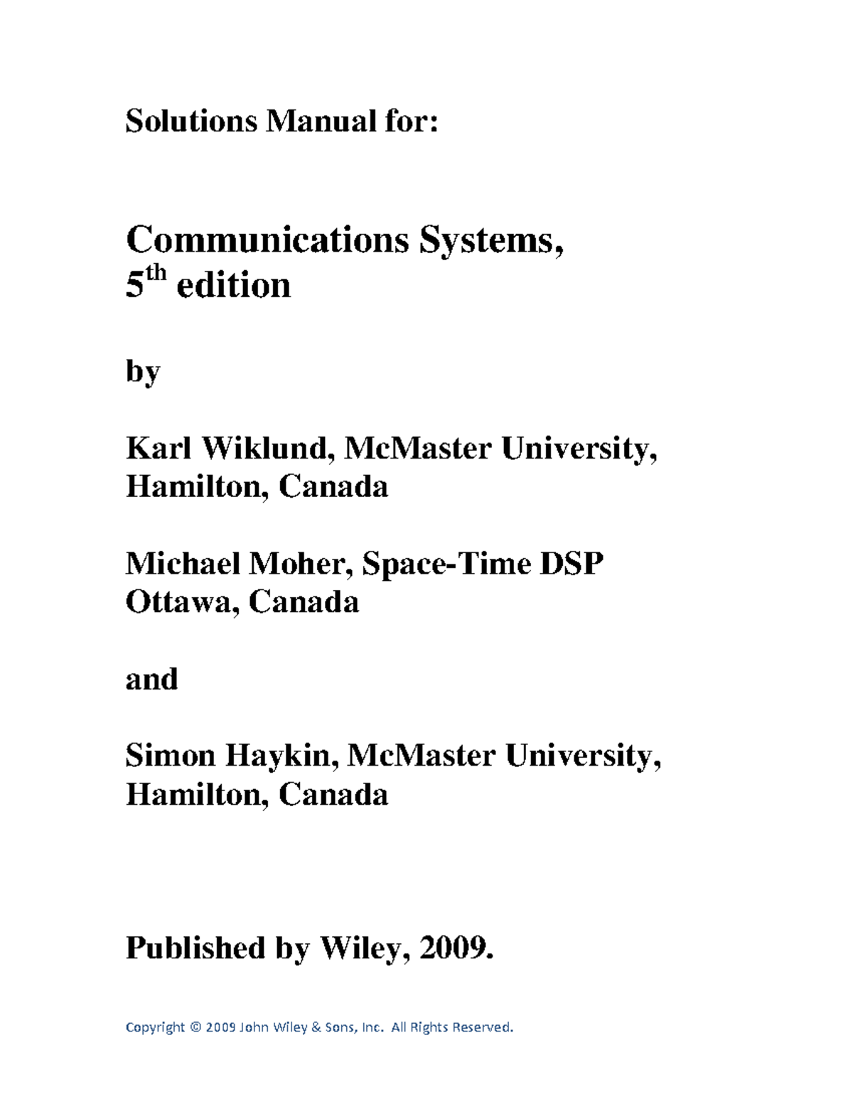Solutions Communication Systems Simon Haykin Michael Moher Z Lib Solutions Manual For