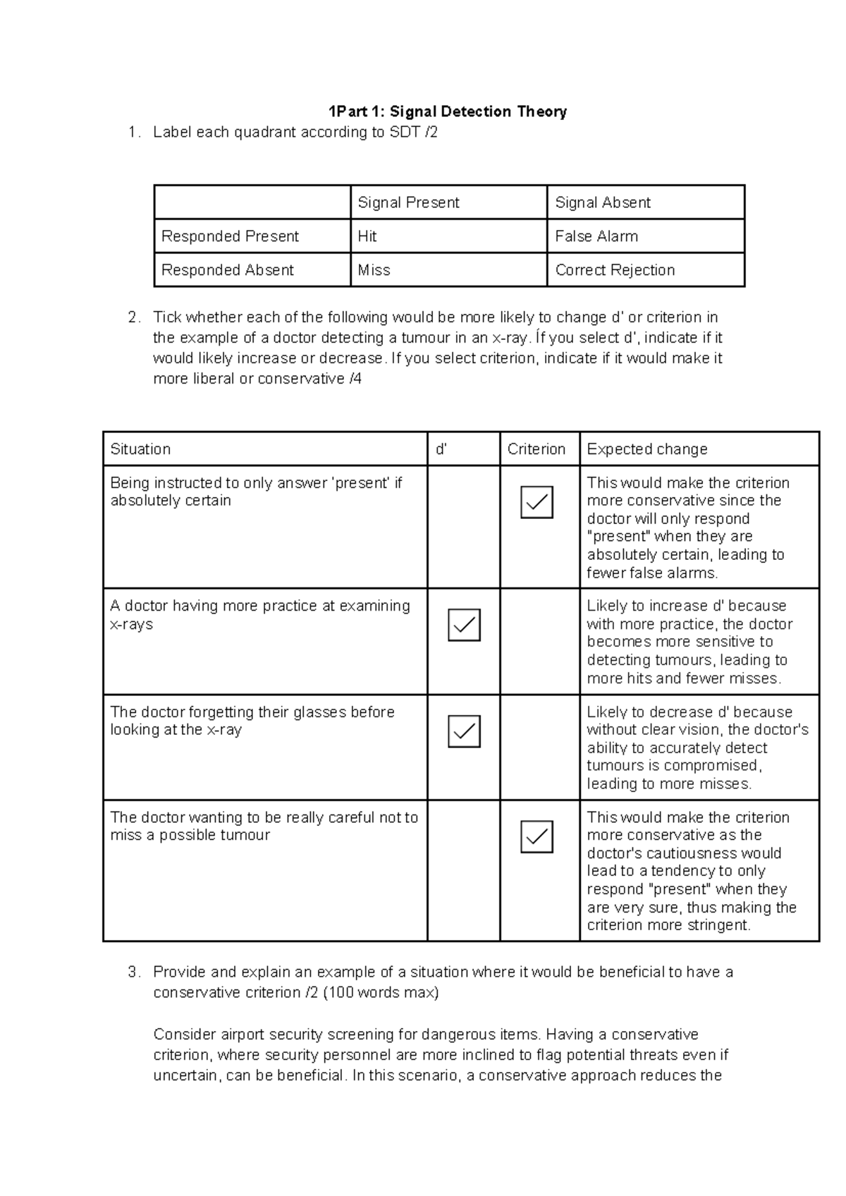 Assignment 1 Signal Detection Theory 13111 1part 1 Signal Detection Theory Label