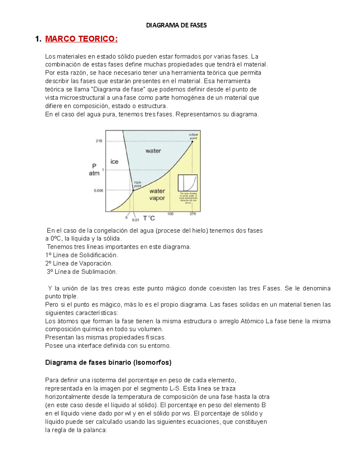 Diagrama DE Fases - informe - DIAGRAMA DE FASES 1. MARCO TEORICO: Los ...