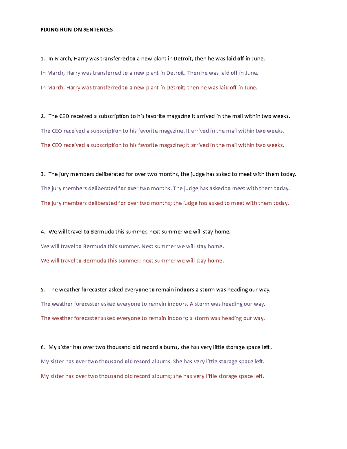 run on sentences exercise 2 - ES 133 - FIT - Studocu