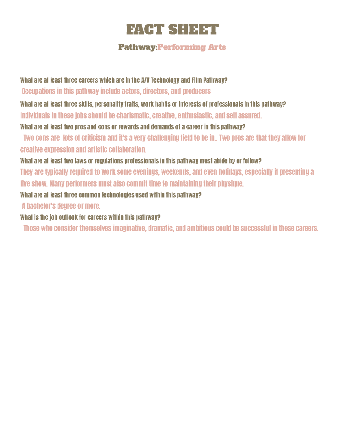 Copy of FACT Sheet 5 - Layout - FACT SHEET Pathway:Performing Arts What ...