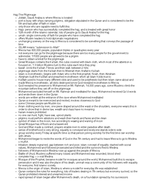 Summary - Notes, unit 3 - THAR 201, Unit 3 Sacrada Semana means HOLY ...