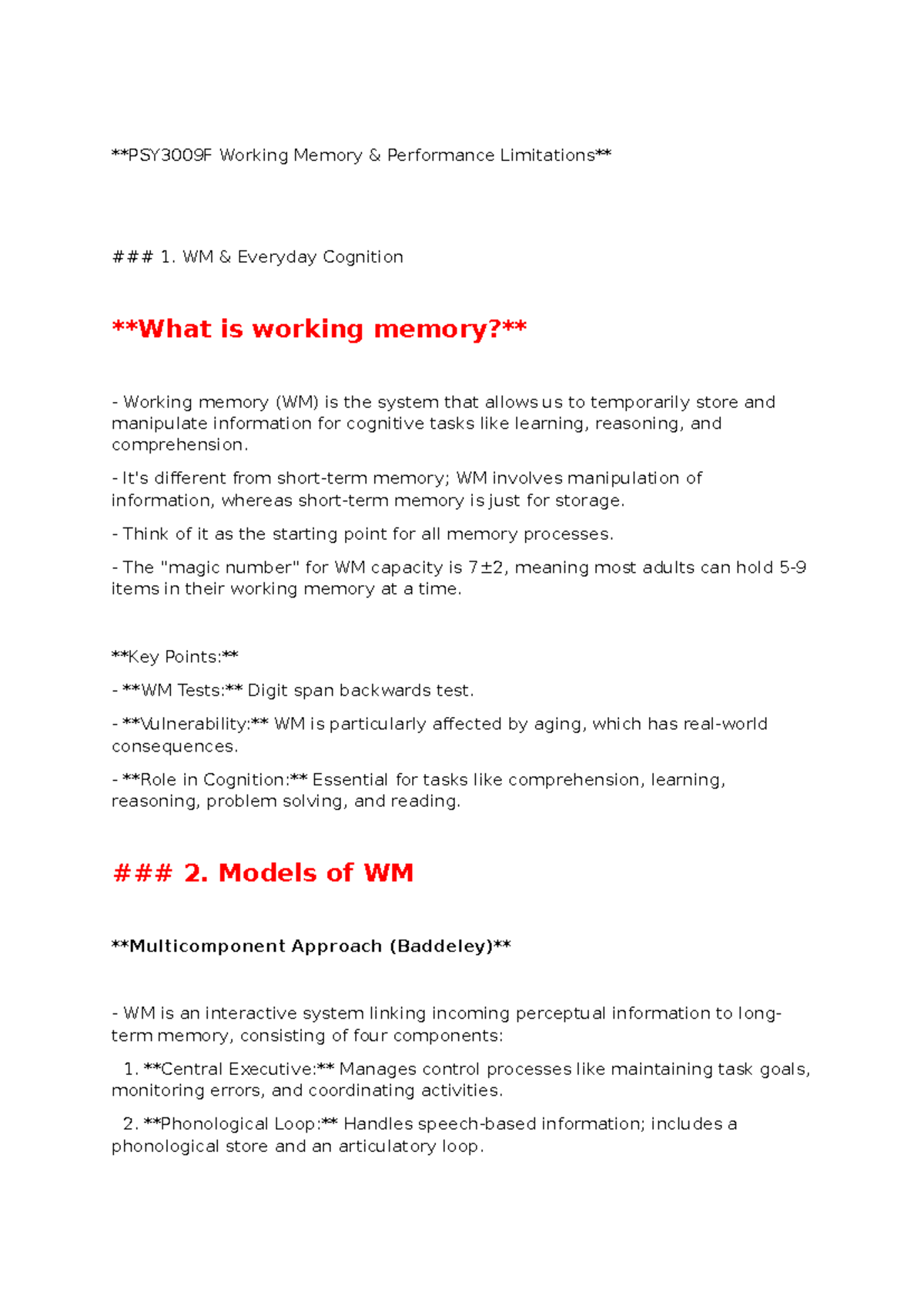 Working memory and perfomance Limitations - PSY3009F Working Memory & Performance Limitations ...