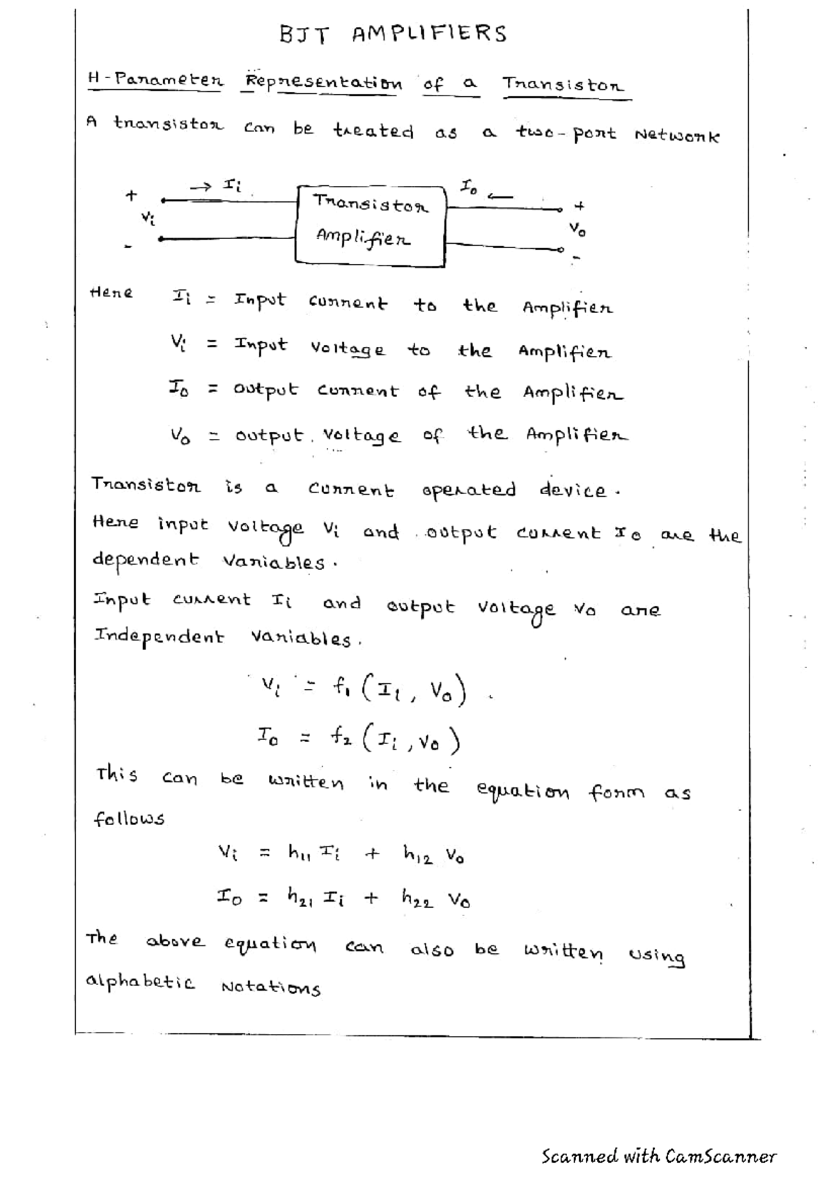 H model transistor - h para meter notes - BJT AMPLIFIERS H Parameter ...
