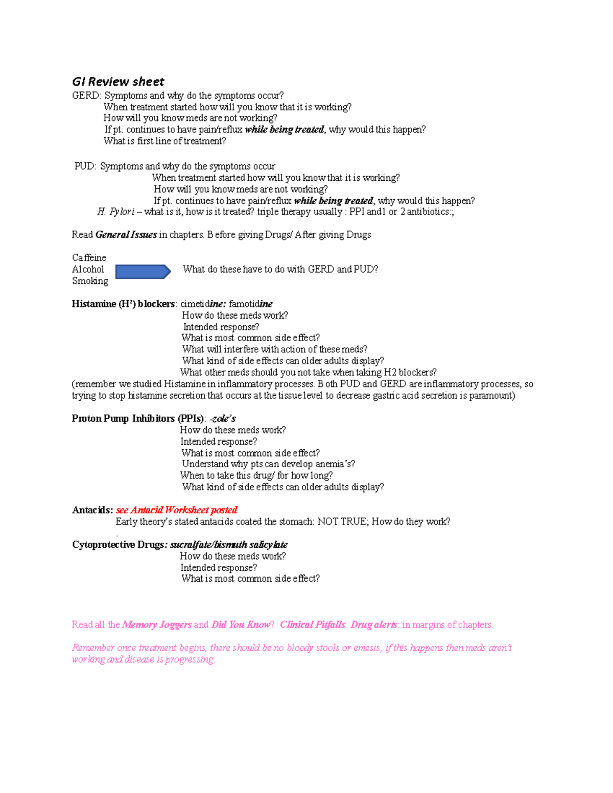 GI Review sheet - GI Review sheet GERD: Symptoms and why do the ...